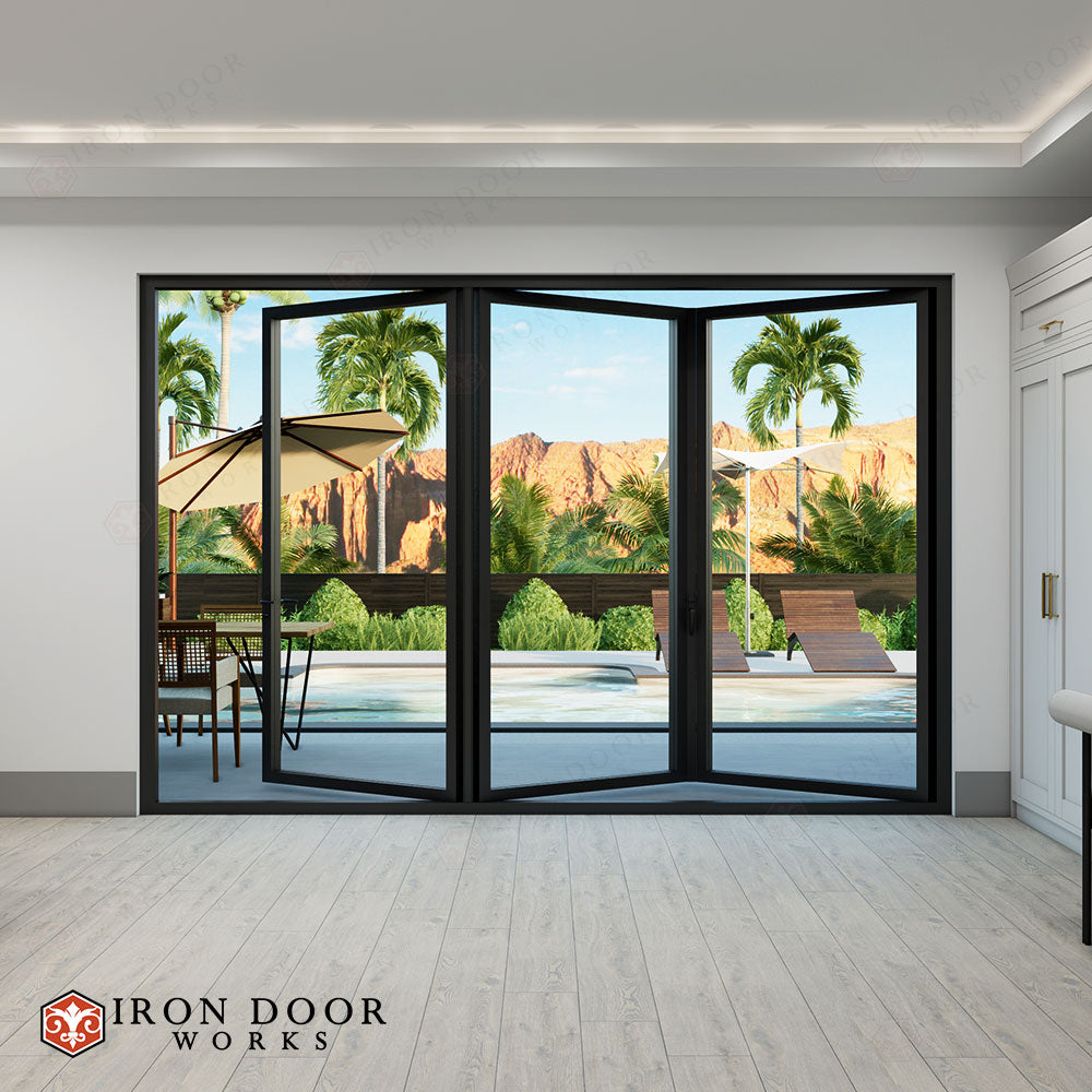 Three Panel Bi-fold Aluminum Door LH Outswing – Iron Door Works LLC Three Panel Bi-fold Aluminum Door LH Outswing – Iron Door Works LLC